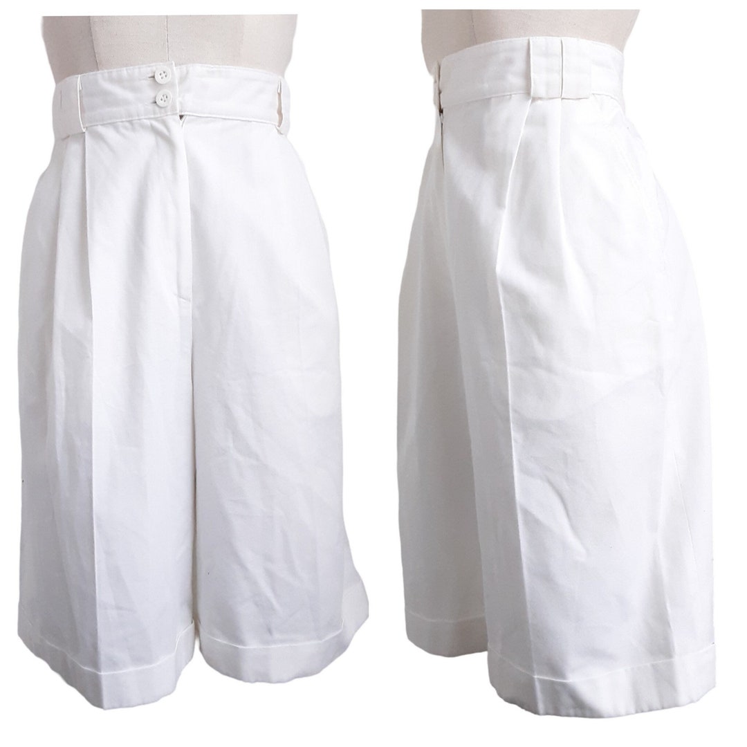 White Cotton Pin Tuck Bermuda Shorts Vintage Women's Bianca High ...