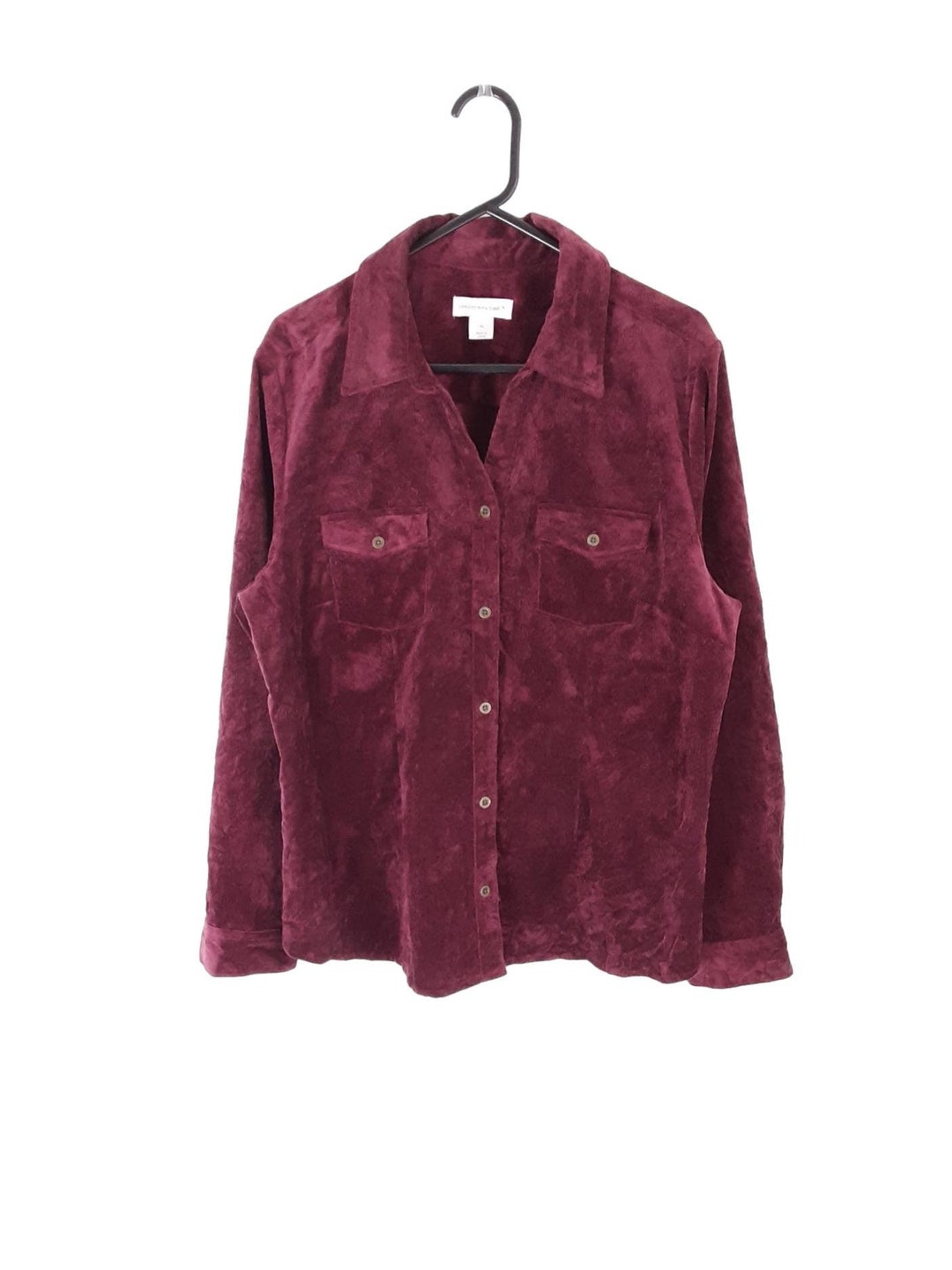 Burgundy Velvet Corduroy Jacket Vintage Women's Wine Red Button Front ...