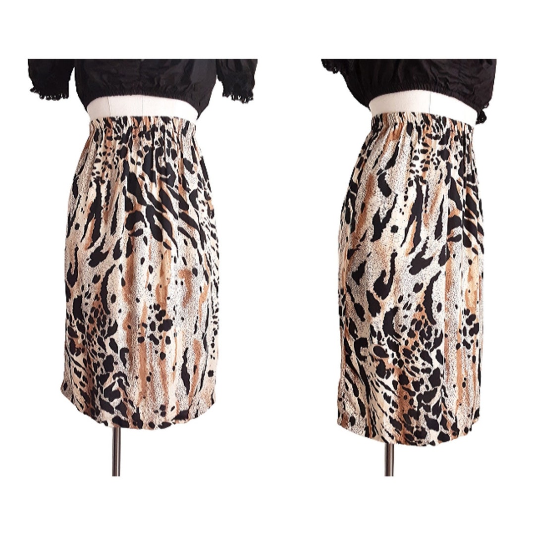 Brown Animal Print Pencil Skirt Vintage Women's High Rise Leopard ...