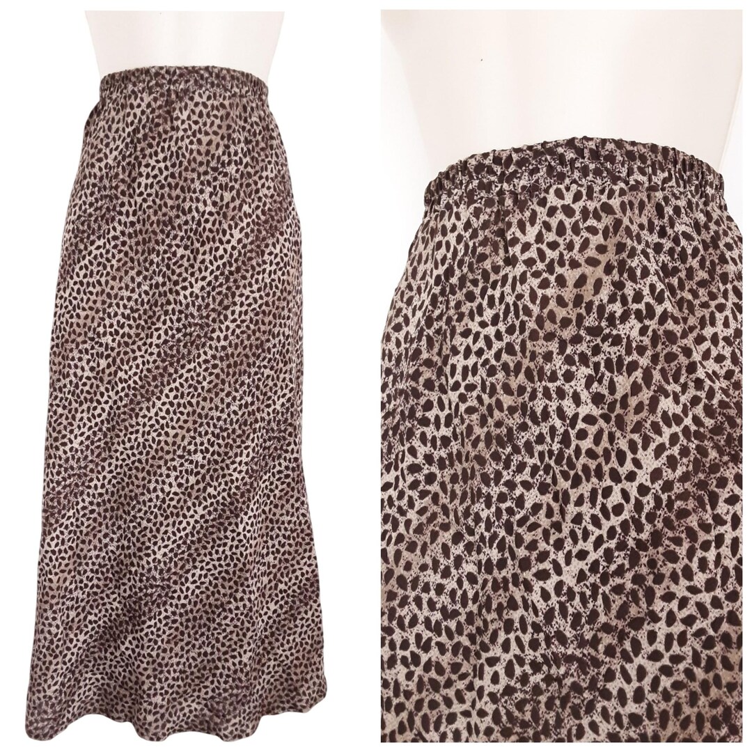 Vintage 80s Leslie Fay Brown Leopard Print Midi Skirt Women's High ...