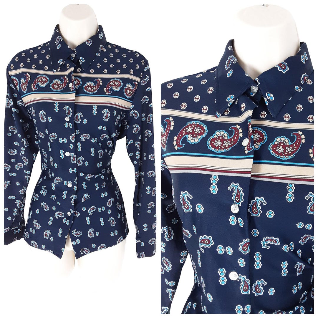 Vintage 70s Paisley Blouse: Kokobay Blue Western Shirt, White and ...
