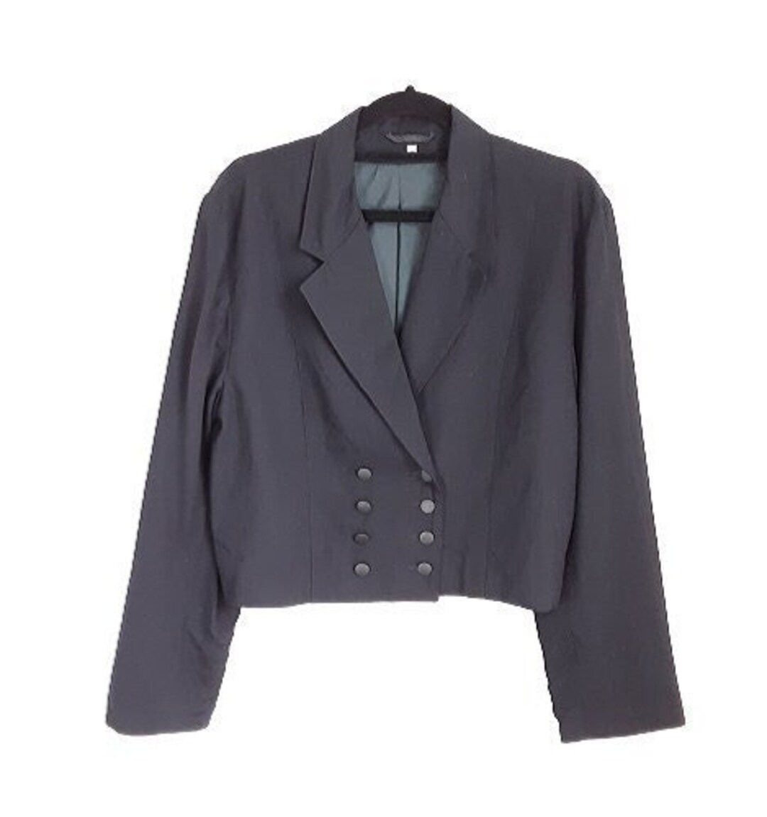 Black Double Breasted Crop Blazer Jacket Vintage Women's Boxy Fit Smart ...