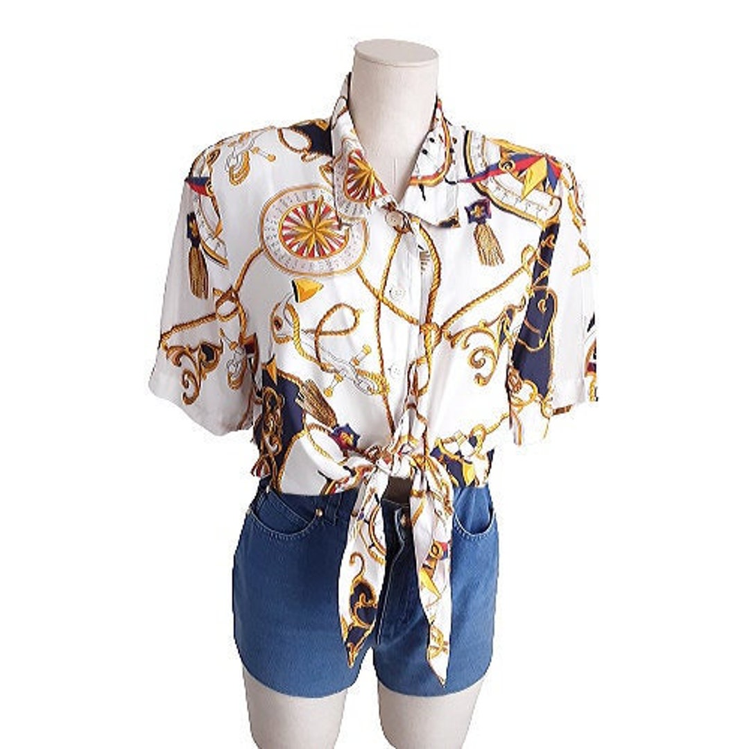 Vintage Nautical Crop Top: 90s Sailor Blouse, Compass Print, Medium - Etsy