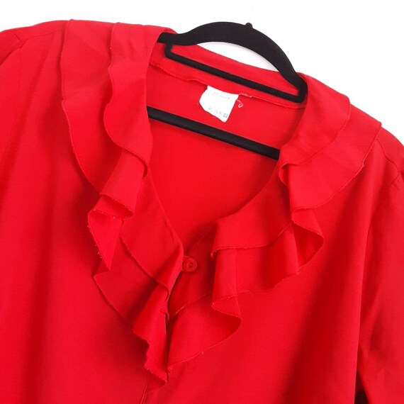 Ruffle Collar Blouse Vintage Red Frilly Top 3/4 Sleev… - Gem