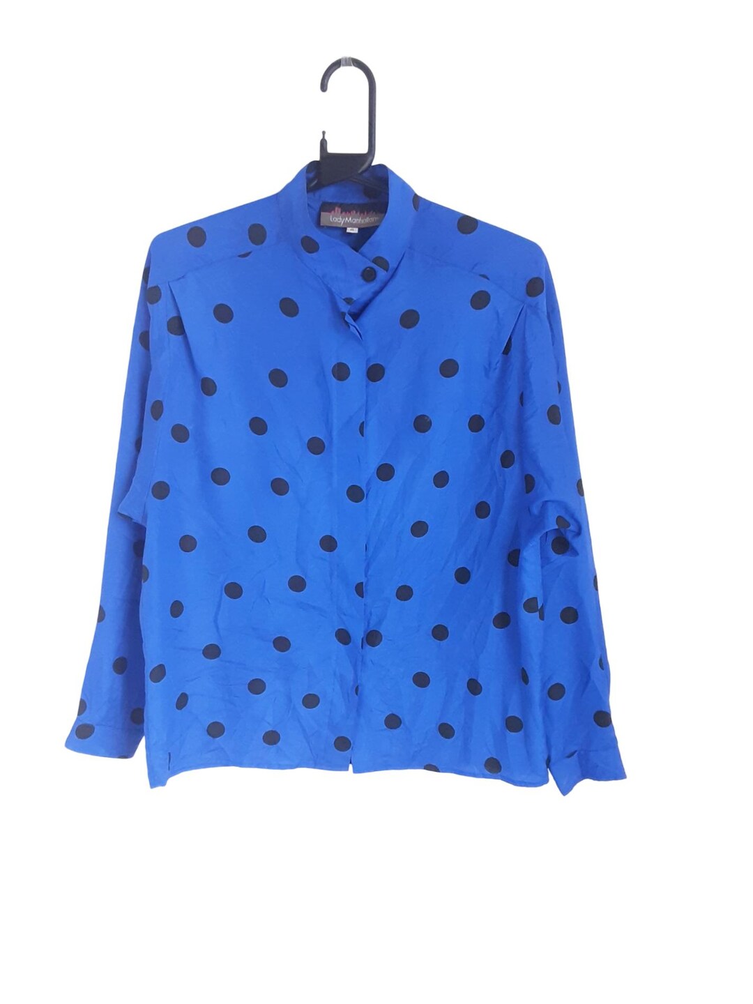 Vintage Lady Manhattan Blue and Black Polka Dot Shirt Vintage Women's ...