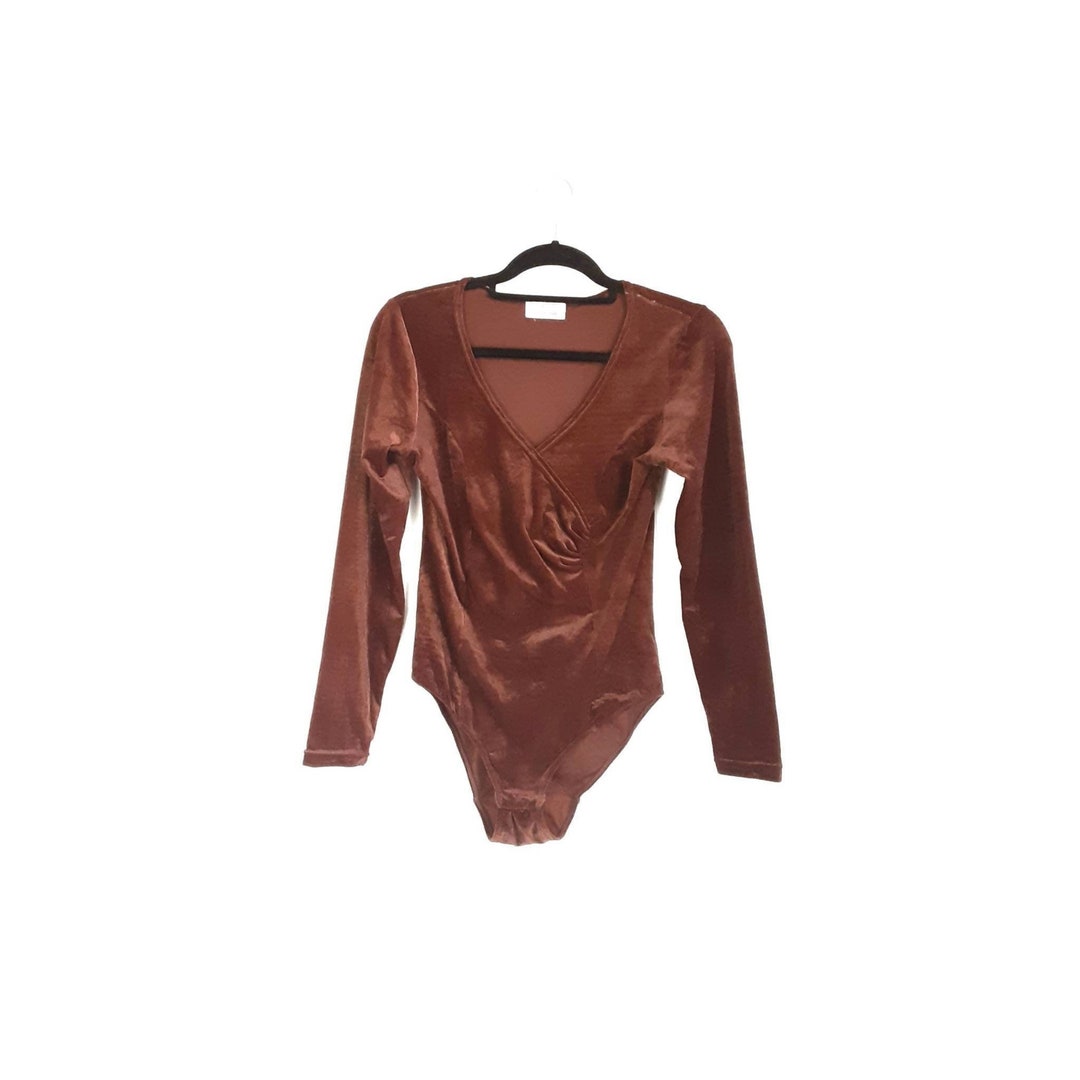 Chocolate Velvet Bodysuit Vintage Women's Brown One Piece Suit Long ...