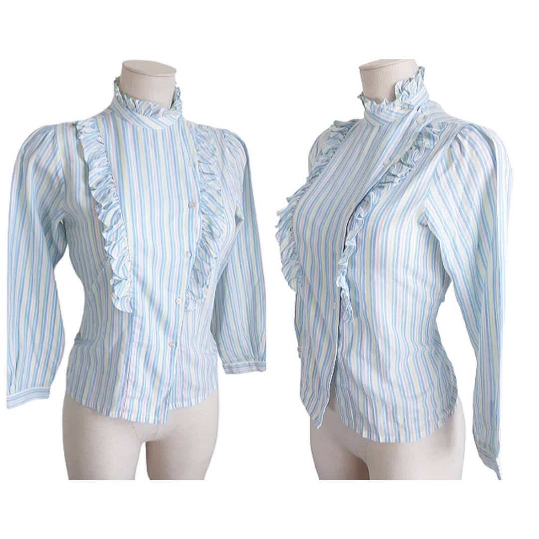 Pastel Striped Blouse Vintage Women's Multicoloured Stripe Patterned ...