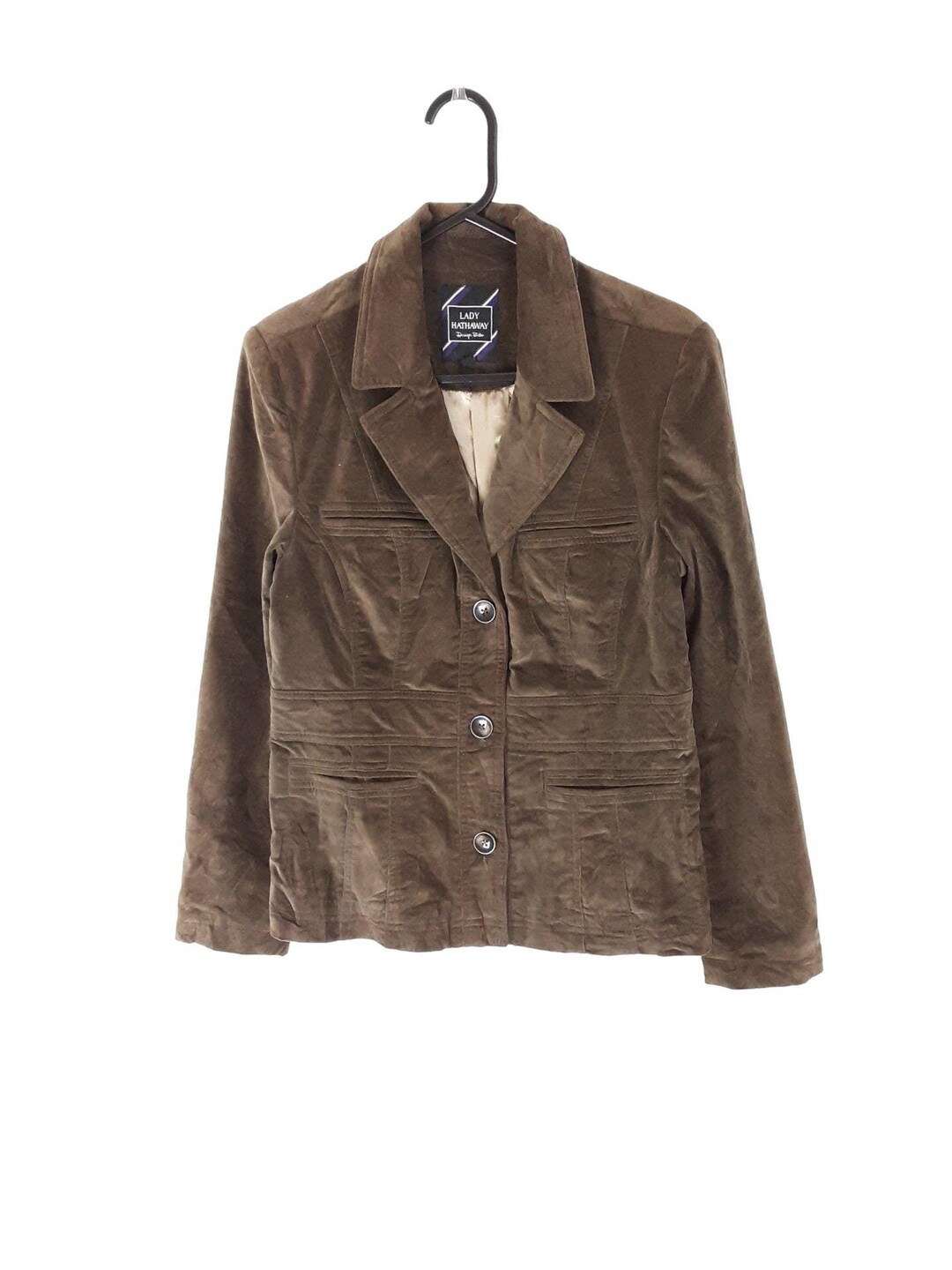 Vintage Brown Cotton Velvet Blazer - Gold Lined 90s Jacket - Size Small ...