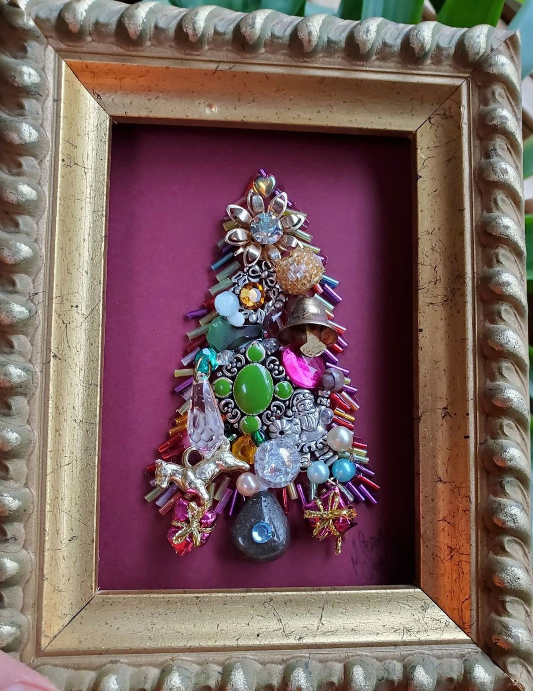 Christmas Tree Framed Artwork, MADE TO ORDER, Vintage Jewelry Art ...