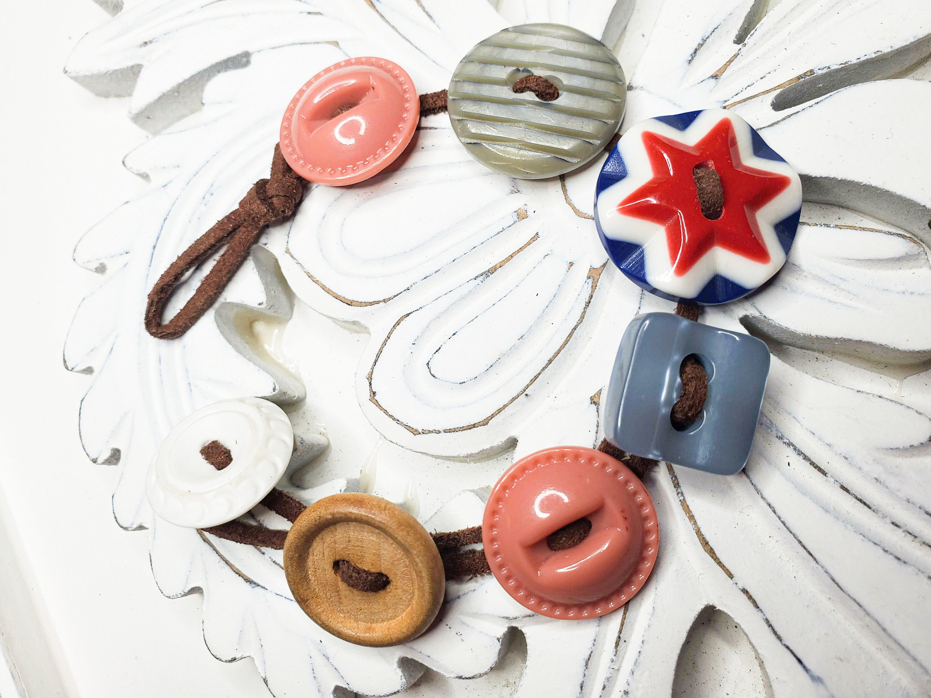 Handmade Antique Button Bracelet on Leather Cord, Made-to-order to ...