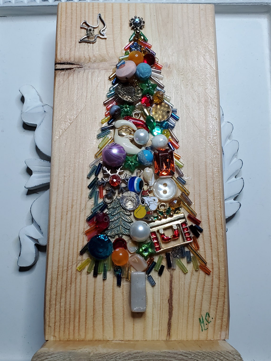 Christmas Tree Framed Artwork, MADE TO ORDER, Vintage Jewelry Art ...