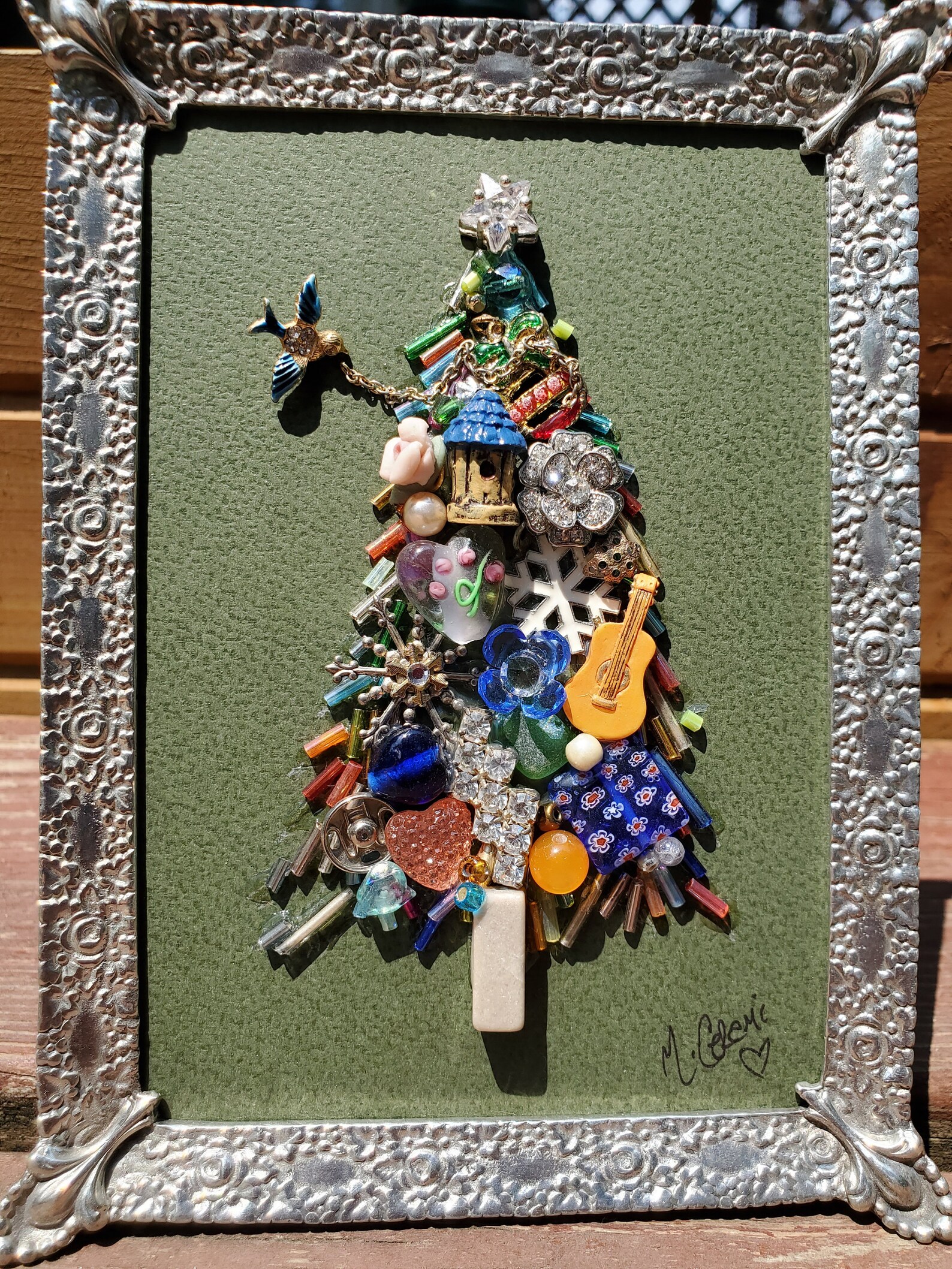 Christmas Tree Framed Artwork, MADE TO ORDER, Vintage Jewelry Art ...