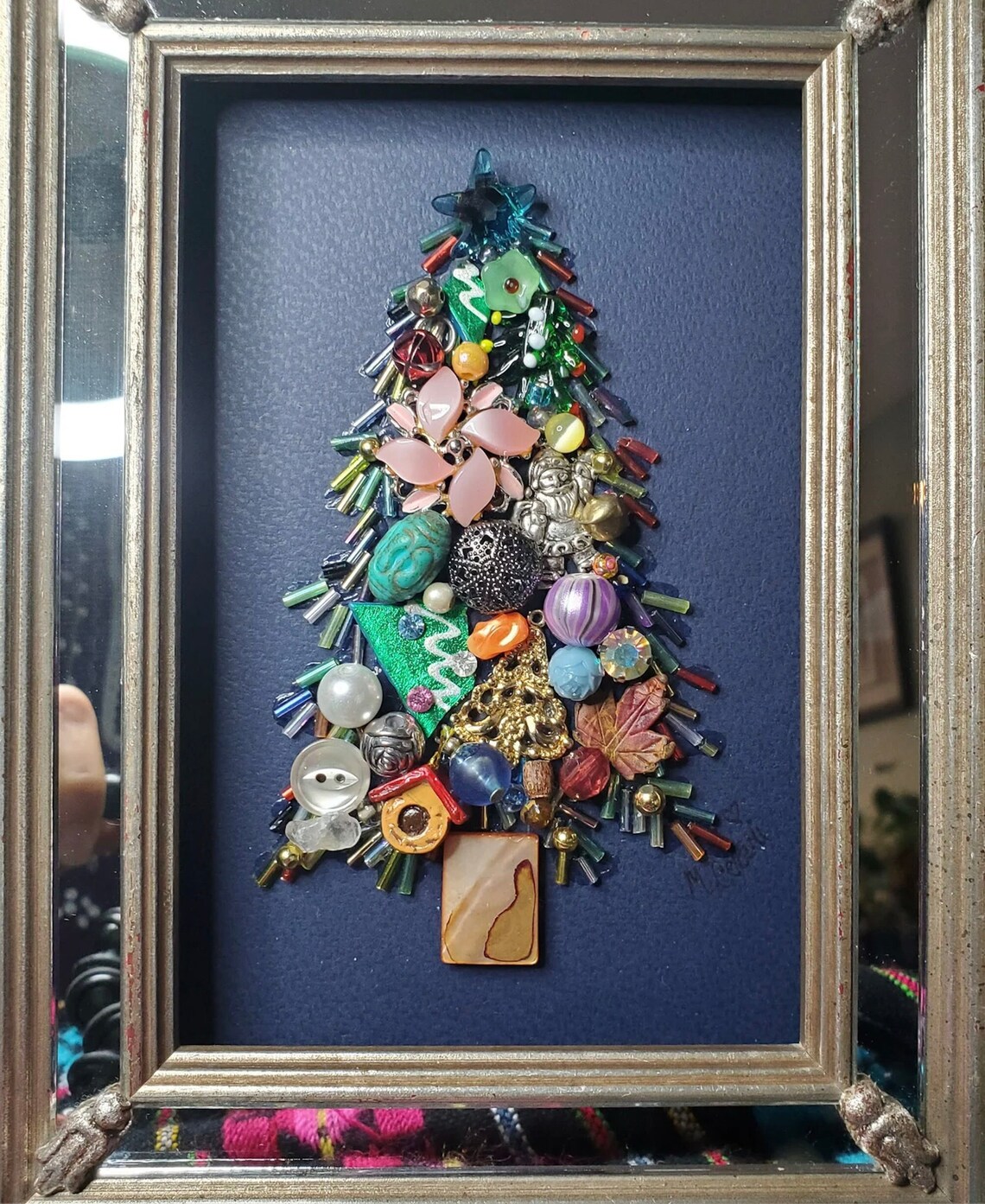Christmas Tree Framed Artwork, MADE TO ORDER, Vintage Jewelry Art ...