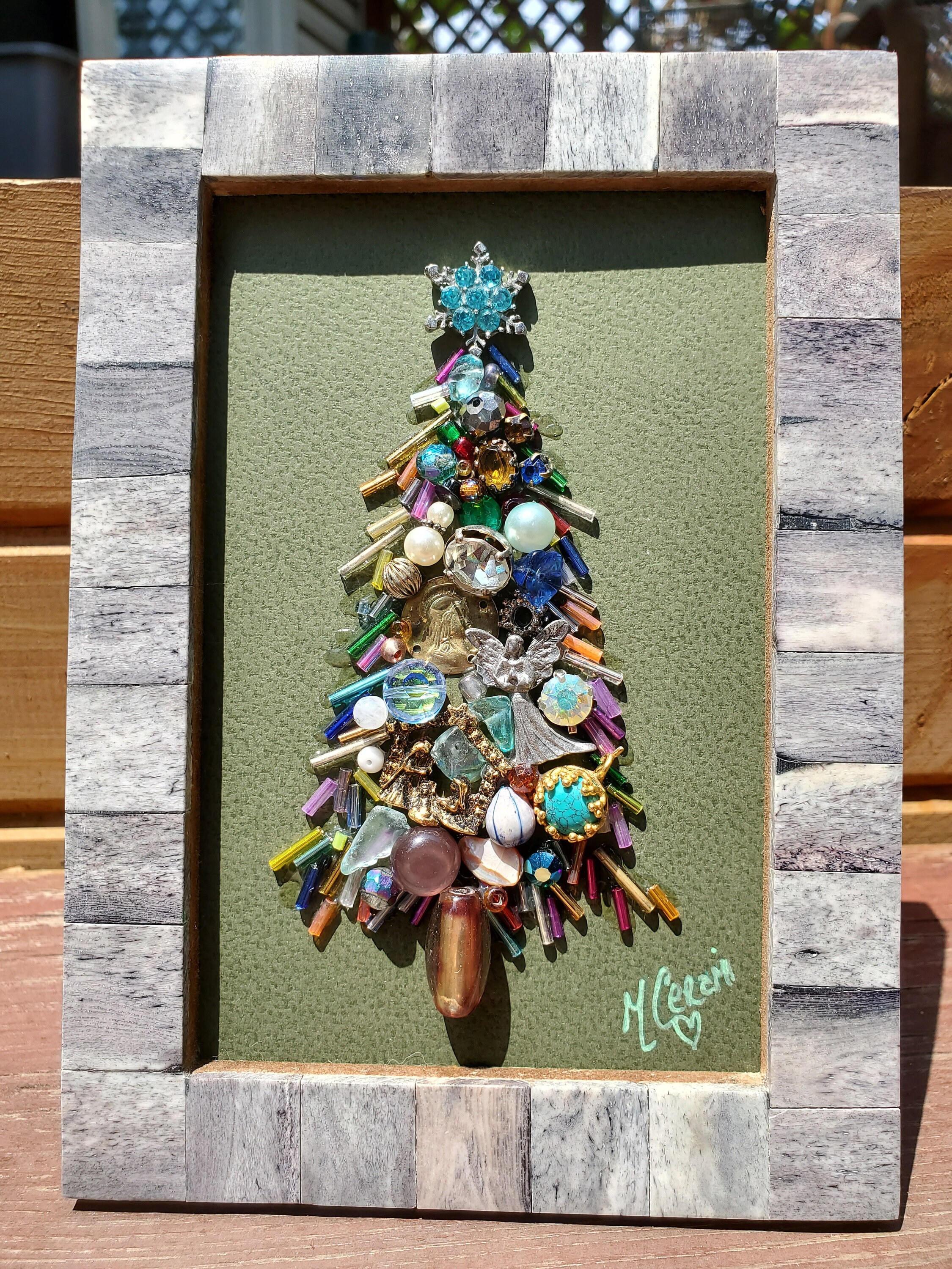 Christmas Tree Framed Artwork, MADE TO ORDER, Vintage Jewelry Art ...