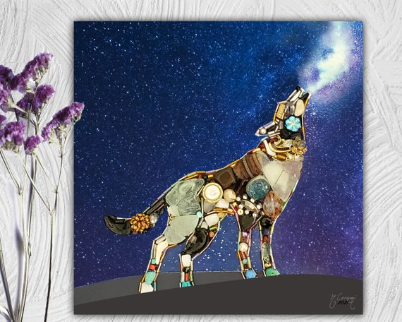 Wolf Howling Moon Stars Unframed Fine Art Print From Original | Etsy