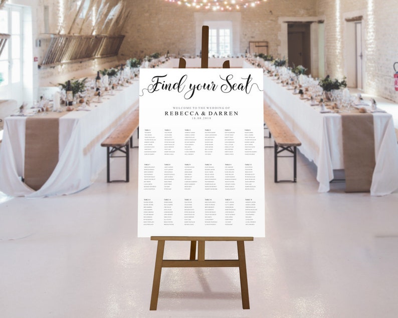 Wedding Seating Chart Template A1 or 24 X 36. Find Your Seat Chart ...
