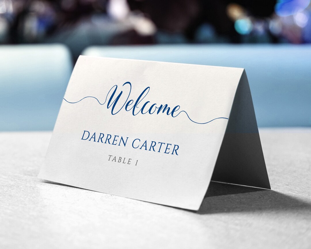 Royal Blue Place Cards Template. Printable Editable Wedding Name Cards ...