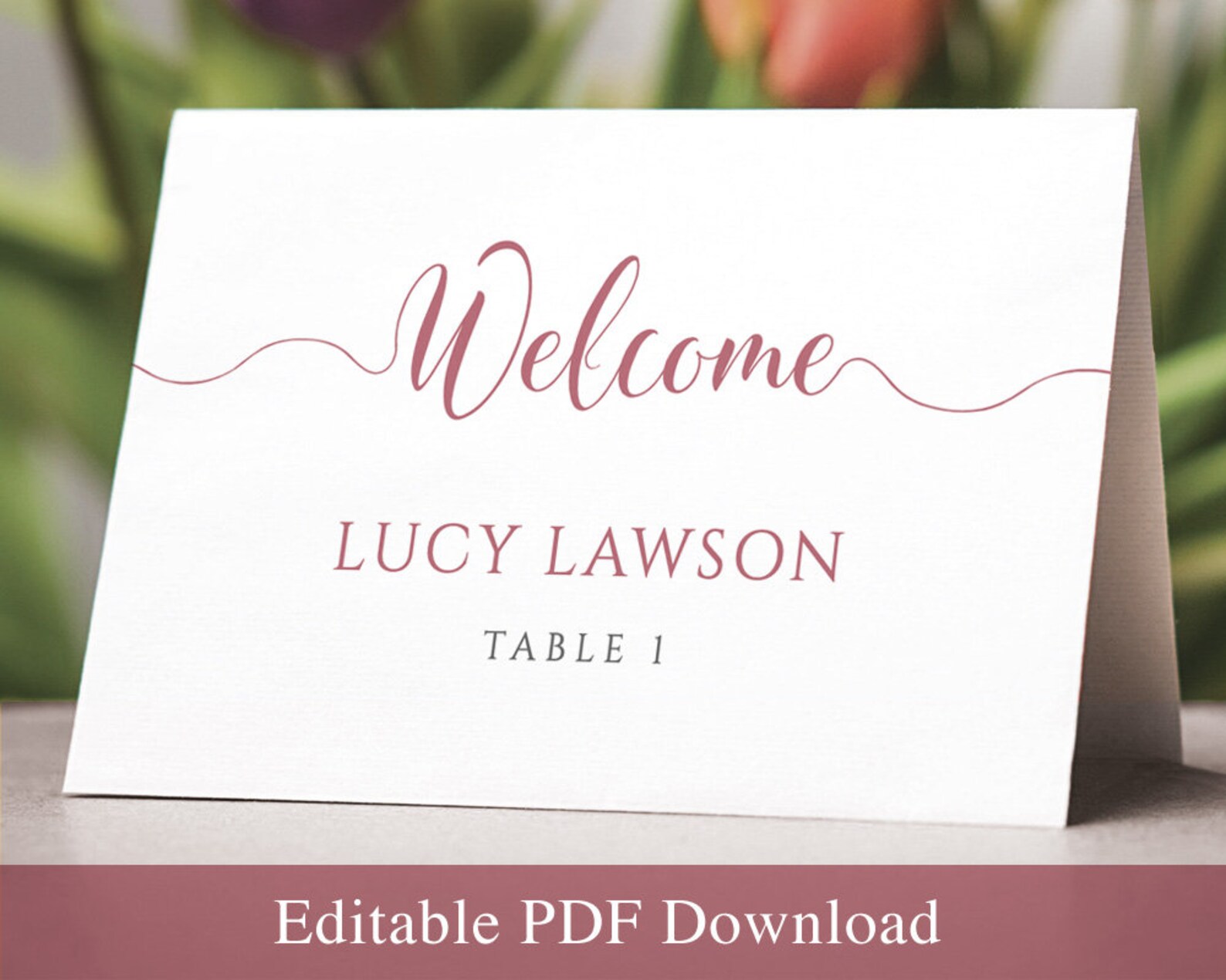 Pink Place Cards Template. Printable Editable Wedding Name Cards Folded ...