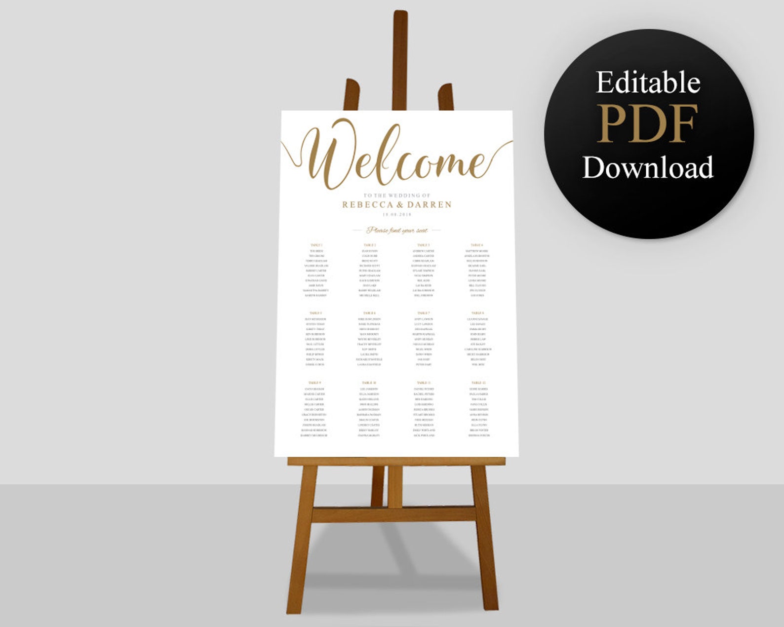 Wedding Seating Chart Printable Editable PDF Template - Etsy