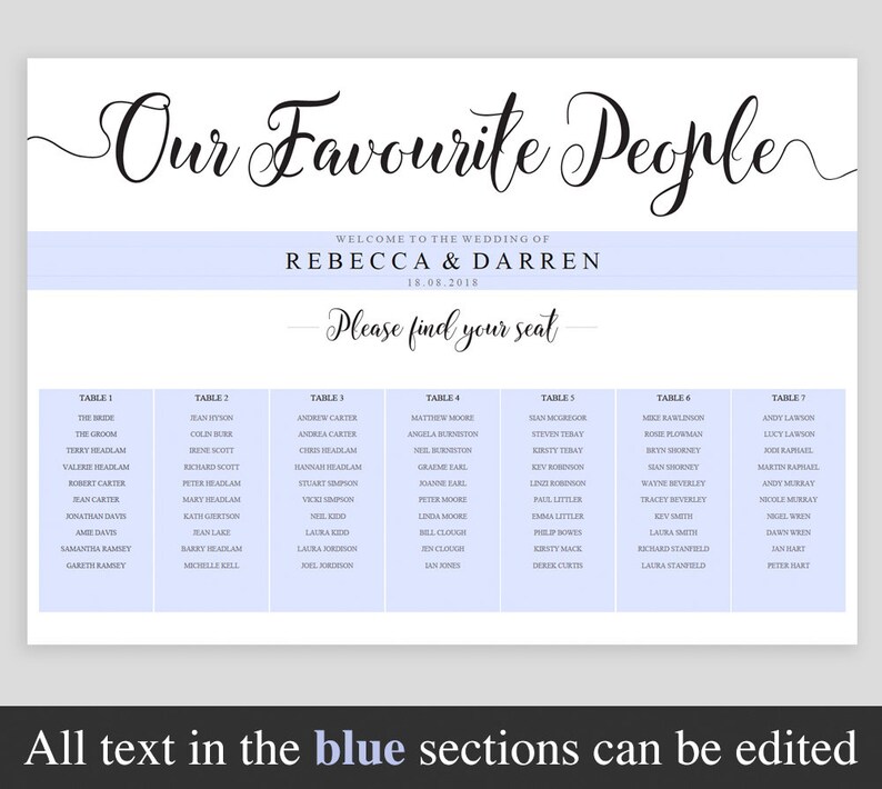 Large Landscape Wedding Seating Chart Template. Editable - Etsy