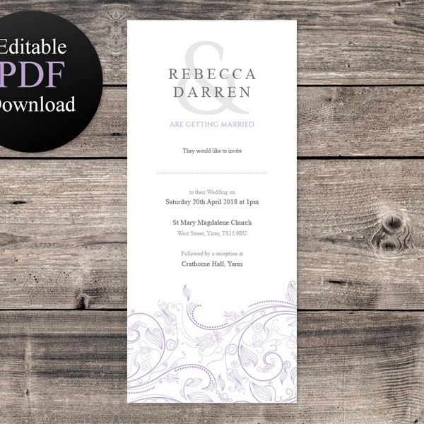Lilac Themed Wedding Invitation - Etsy
