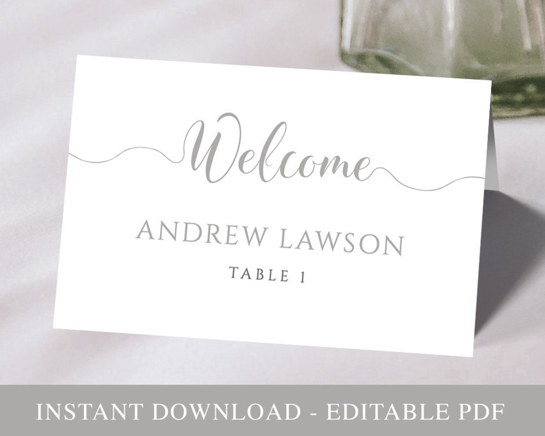 Silver Place Cards Template. Printable Editable Wedding Name Cards ...