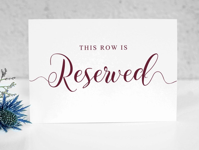 Reserved Sign Burgundy Wedding Sign This Row is Reserved Printable ...