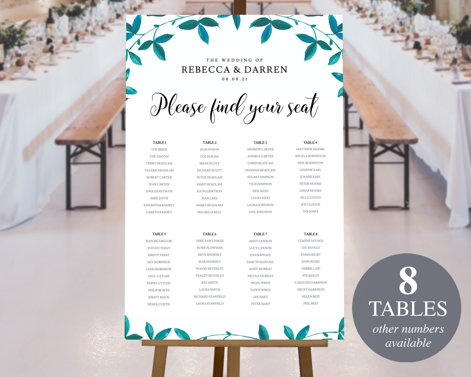 8 Table Seating Chart Template 24x36 | Etsy