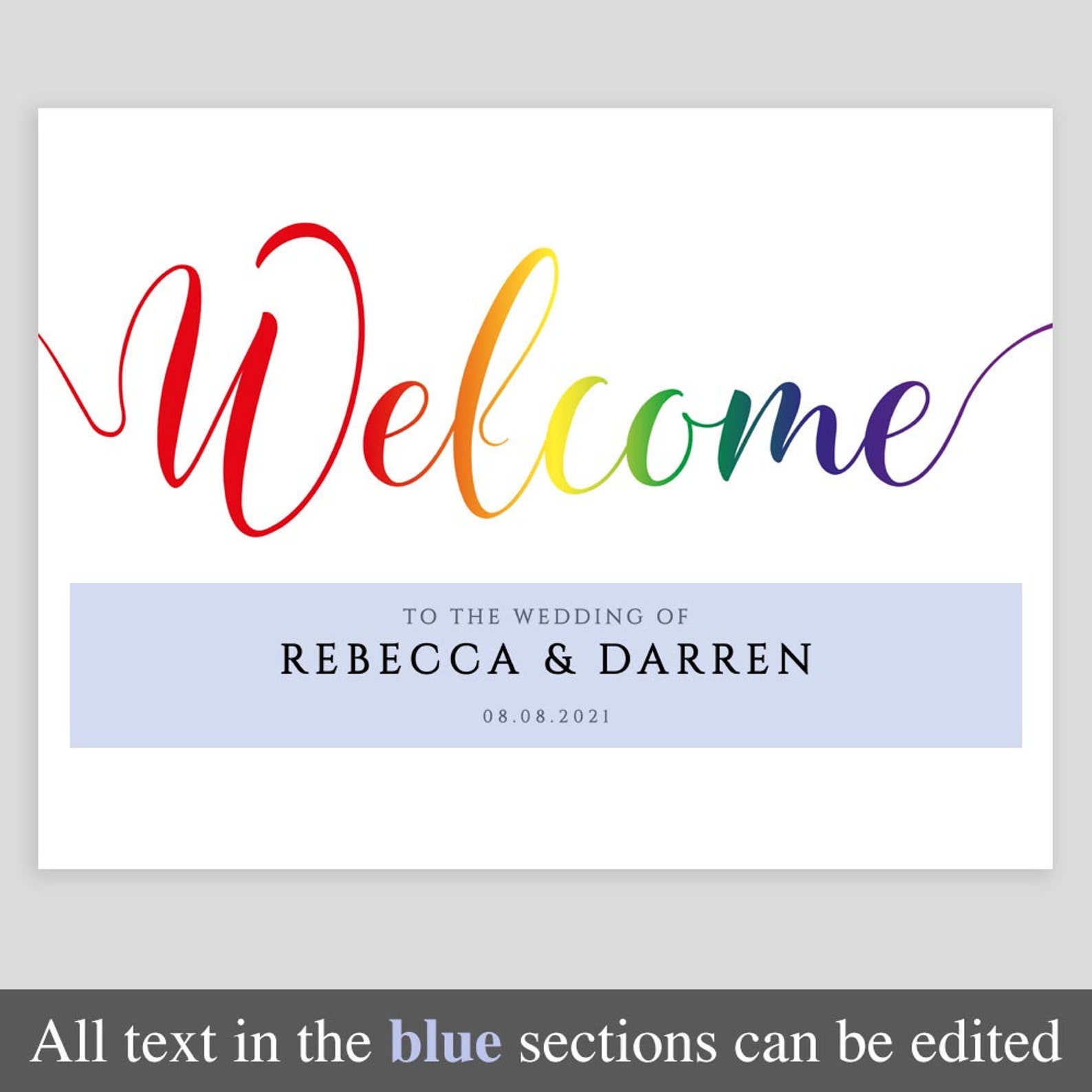 Wedding Welcome Sign Rainbow - Printable, Editable LGBT Pride Sign ...