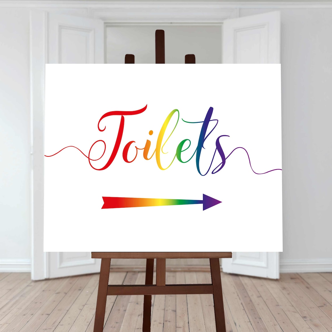 Rainbow Toilets Sign. Left & Right Arrow Wedding Restroom Directions ...