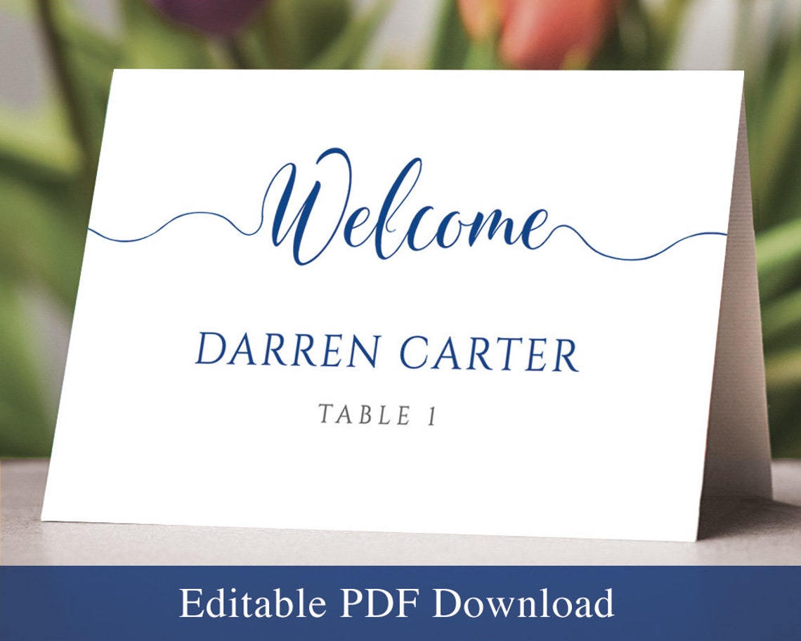 Royal Blue Place Cards Template. Printable Editable Wedding - Etsy