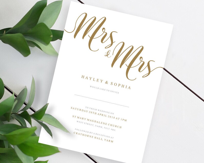 Mrs And Mrs Wedding Invitation Printable Editable Pdf Wedding Invitation
