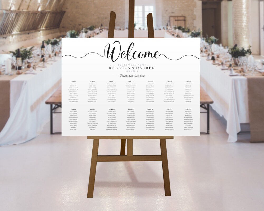 Wedding Seating Chart Landscape - Printable Editable PDF Template ...
