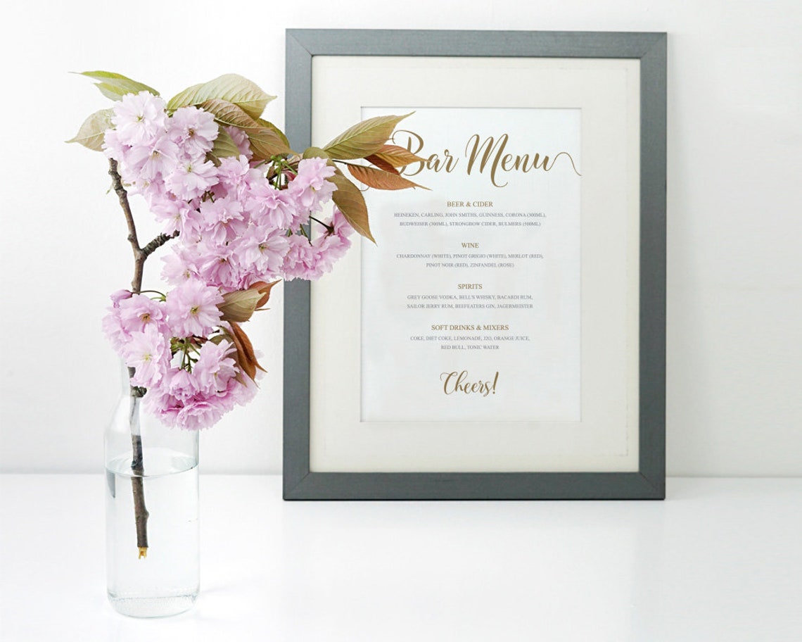 Wedding Bar Menu Sign. Printable Editable Pdf Template INSTANT | Etsy