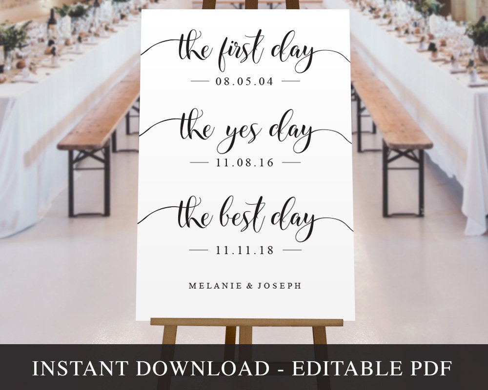 Memorable Dates Sign. Wedding Dates Printable, Editable Instant ...