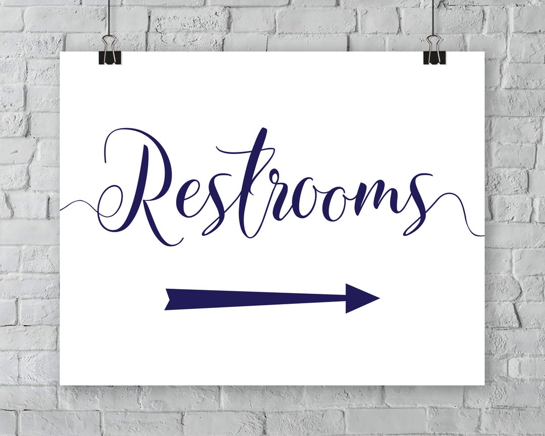 Wedding Restrooms Sign Navy. Directions Toilets Left & Right Arrows ...