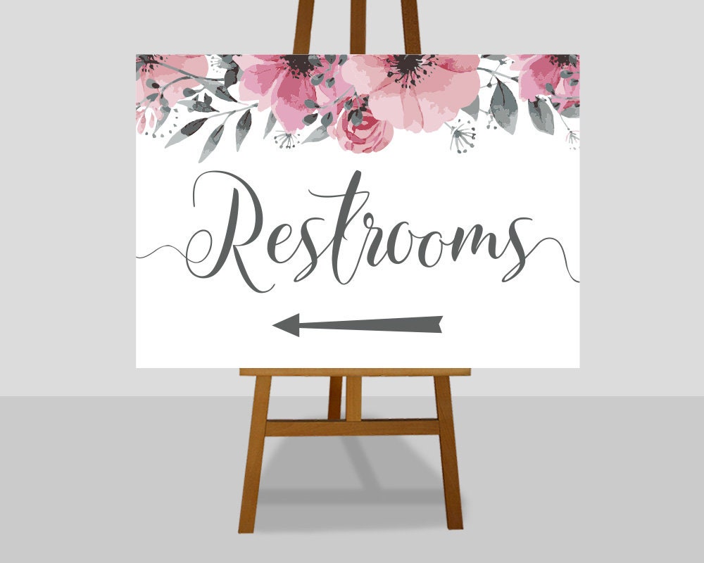 Wedding Restrooms Sign. Toilet Directions Left & Right Arrows Printable ...