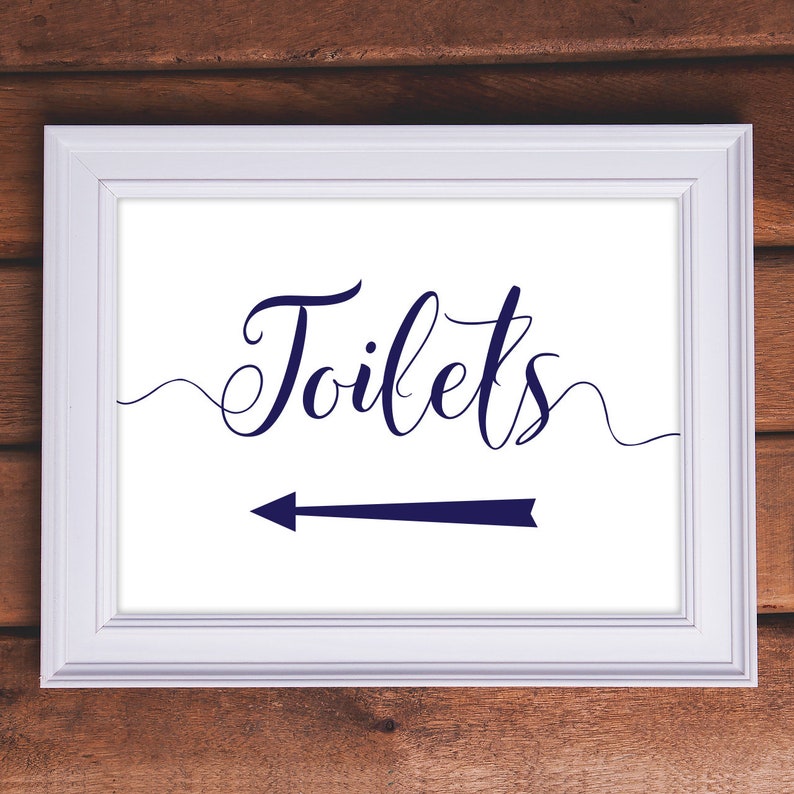 Toilets Sign Navy. Wedding Restroom Directions Left & Right Arrows ...