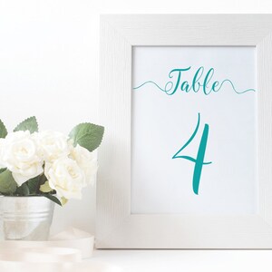 Turquoise Wedding Table Numbers PDF 5x7 - Etsy