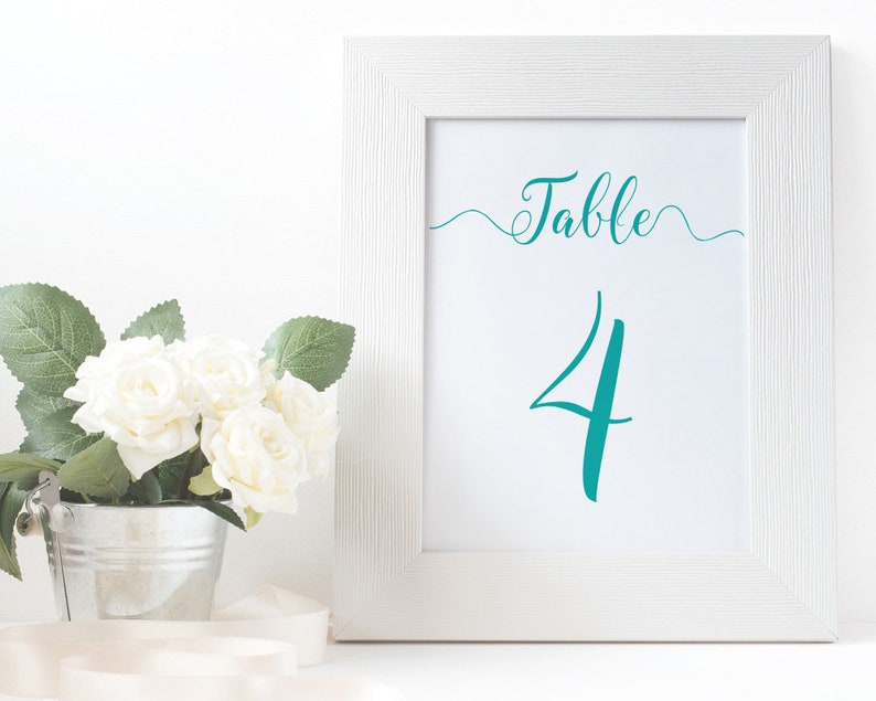 Turquoise Wedding Table Numbers PDF 5x7 - Etsy