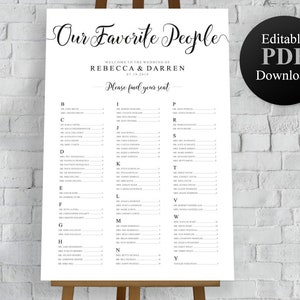Alphabetical Wedding Seating Chart Template. Large A-Z Seating Plan A1 ...