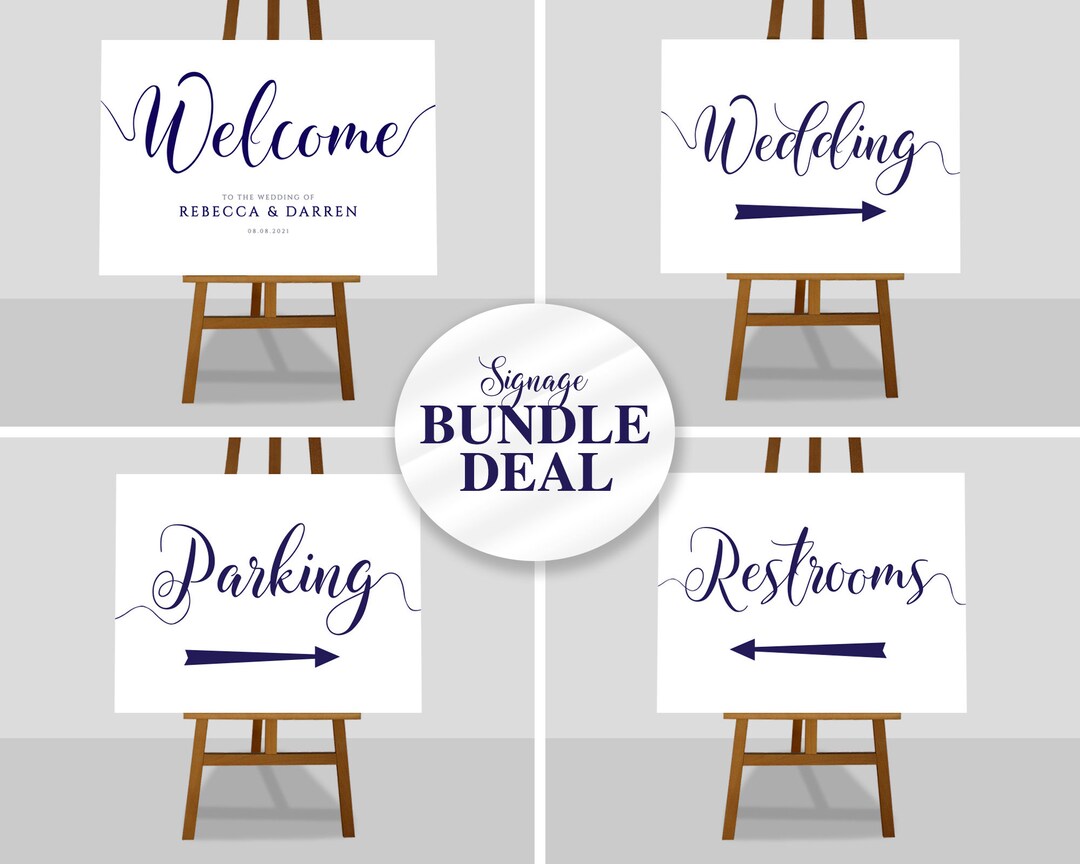Navy Wedding Sign Bundle: Welcome, Parking, Restrooms (PDF) - Etsy