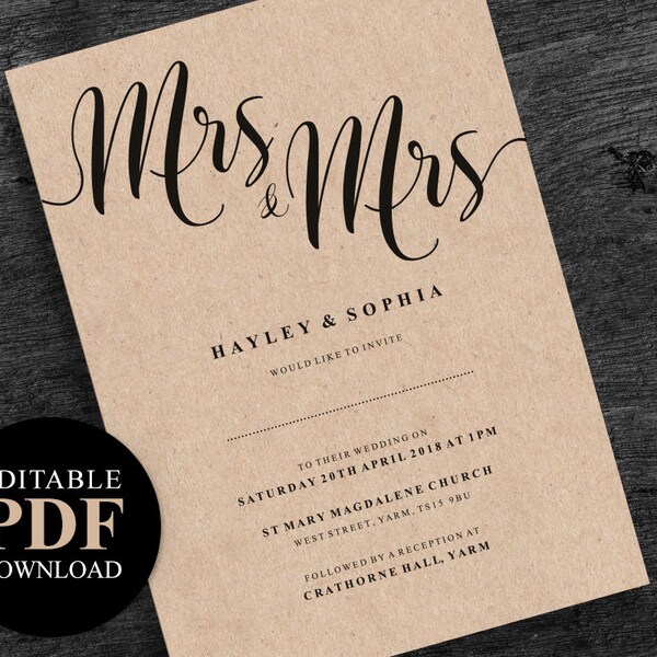 Lesbian Wedding Invitation Etsy