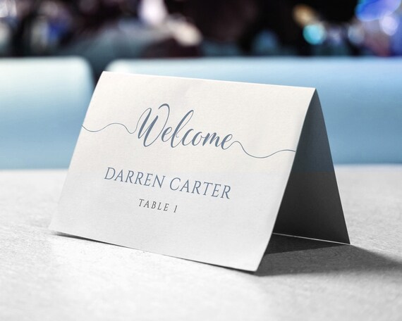 Dusty Blue Place Cards Template. Printable Editable Wedding | Etsy