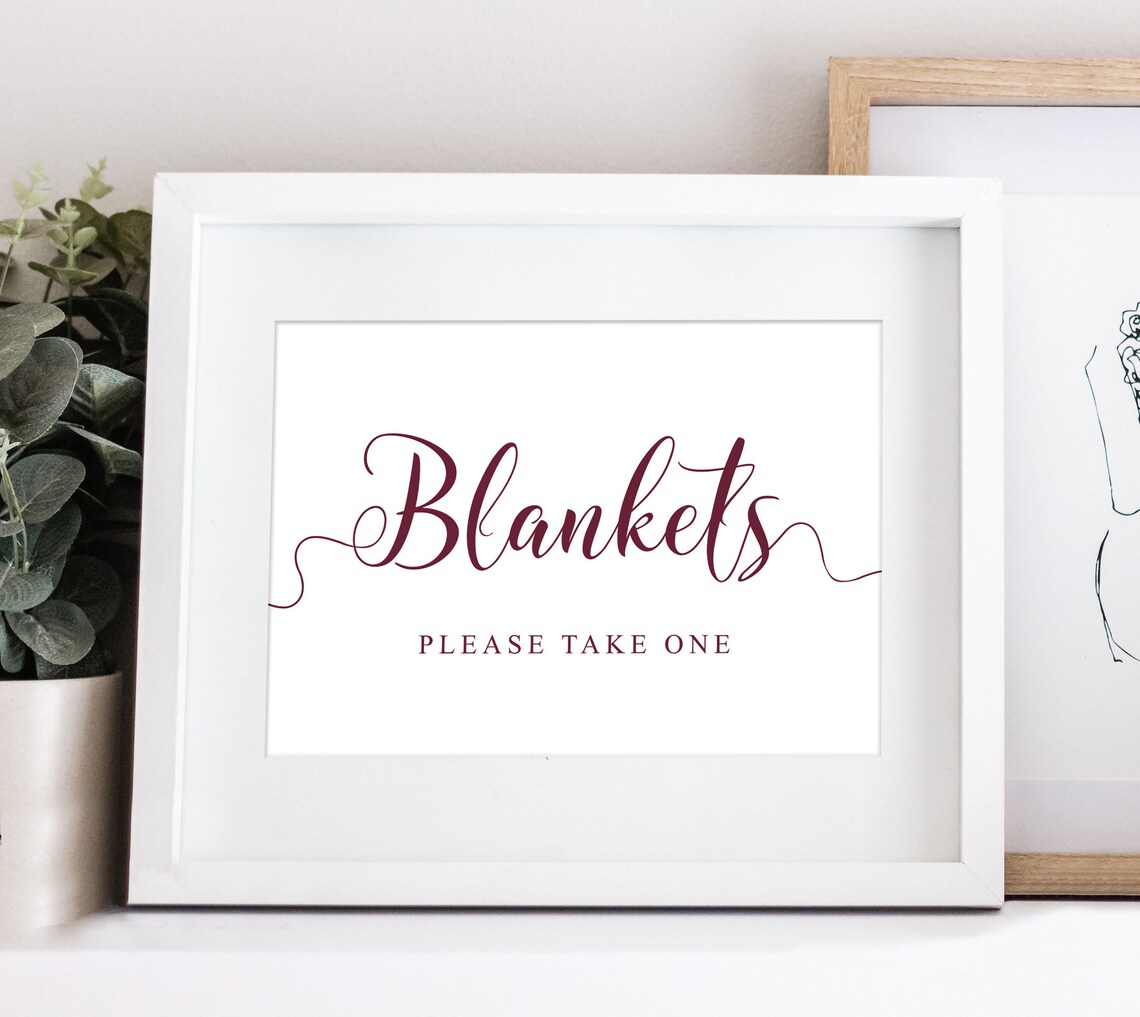 Blankets Sign Burgundy. Wedding Blankets Please Take One Sign - Etsy