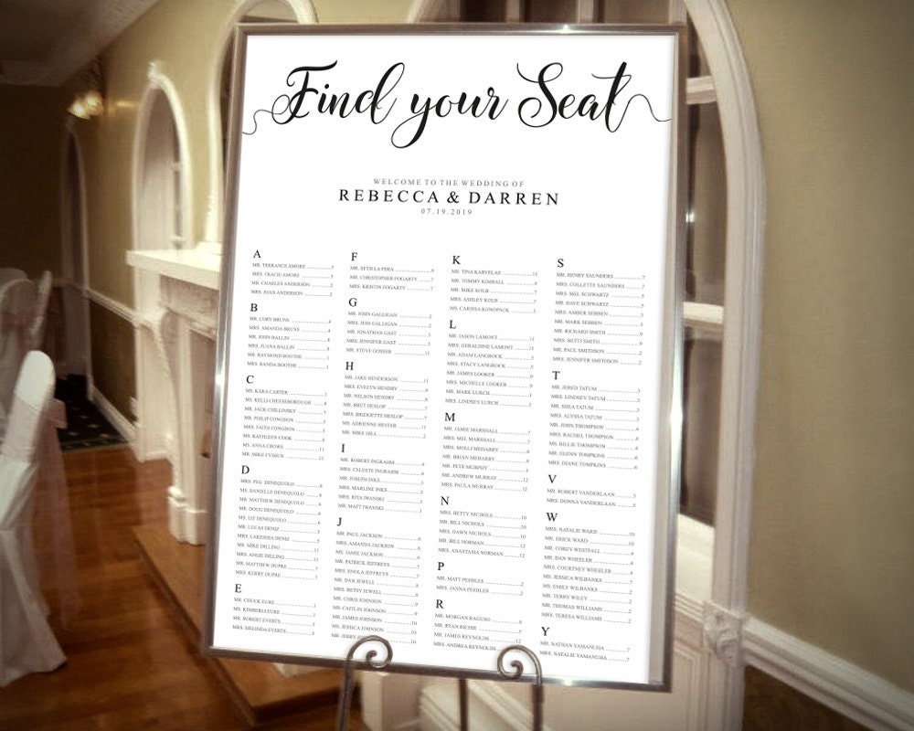 Alphabetical Seating Chart Template. Large A-Z Seating Plan A1 or 24x36 ...