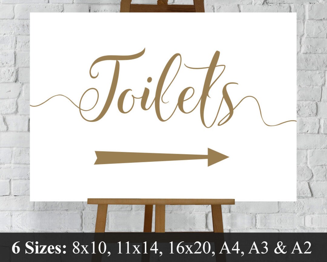 Gold Toilets Sign. Wedding Restroom Directions Left & Right Arrows ...