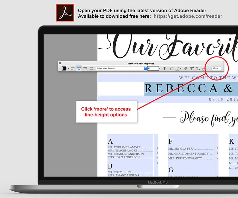 Wedding Seating Chart Landscape Printable Editable PDF - Etsy