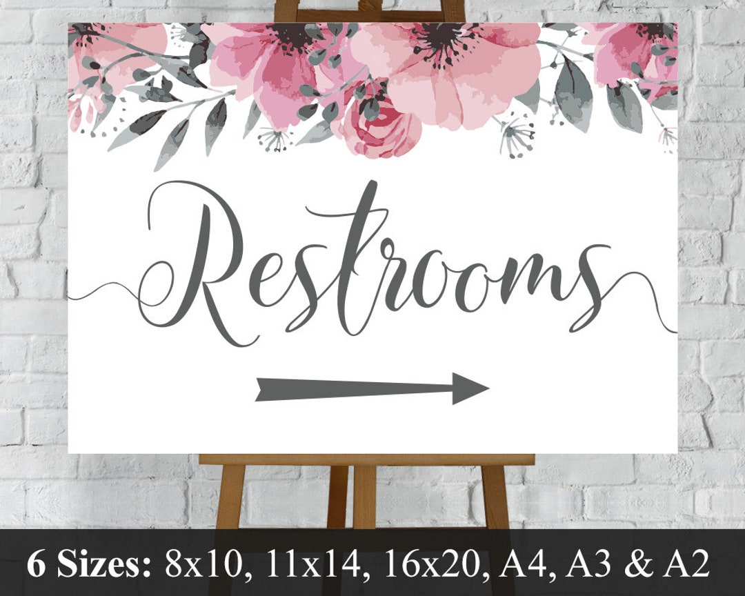 Wedding Restrooms Sign. Toilet Directions Left & Right Arrows Printable ...