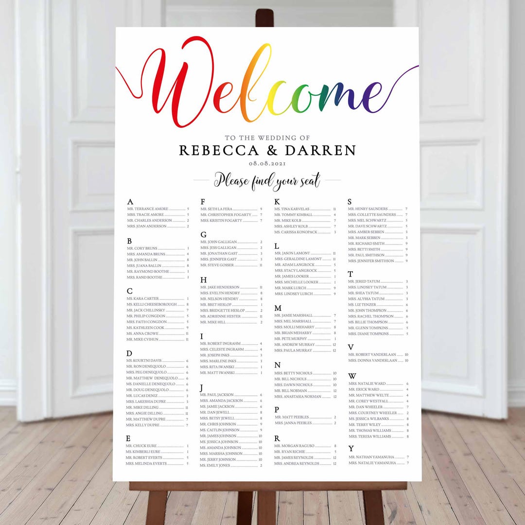 Rainbow Seating Chart Template | LGBT | Pride | Alphabetical - Etsy